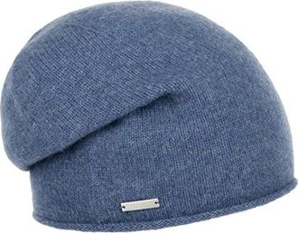 Seeberger Bonnet en cachemire avec bord roul&eacute; - Bonnet dhiver en tricot Seeberger - Grande taille - Bleu - Taille Unique