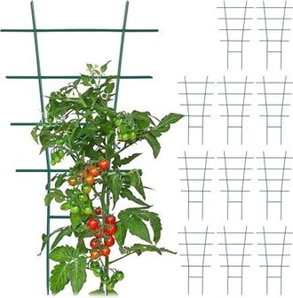 Relaxdays Pflanzenstütze, 12er Set, Kunststoff Rankhilfe, Topf- & Zimmerpflanzen, H x B: 43 x 23 cm, Blumenstütze, grün