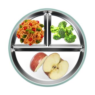 Generico Edelstahl-Kinderplatte - unzerbrechliche Babyteller | Portionskontrollplatte | geteilte Platte für Erwachsene | wiederverwendbare Sharly Shell Metallt