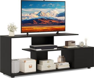 Costway Giantex TV-Schrank für Fernseher bis zu 55 Zoll, TV-Halterung mit 3 Regalen, Schrank mit Tür, 4 verstellbare Füße und 1 Stützfuß, TV-Bank für Schlafzi