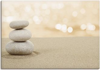 Artland Wanddeko Leinwand Bilder Wandbild 100x70 cm Asien Zen Wellness Spa Wasser Sand Steine R2PT