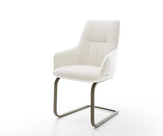 DELIFE Freischwinger Zelia-Flex mit Armlehnen Boucl&eacute; Soft Beige Freischwinger flach Effektfinish Titan Taschenfederkern, Esszimmerst&uuml;hle