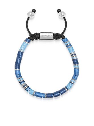 Nialaya bracelet de perles &agrave; plaque logo - Bleu
