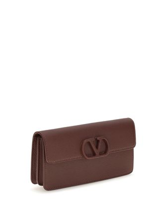 Valentino Garavani Grainy Calfskin Chain Wallet - Brown