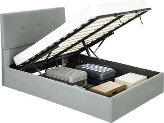 HOMCOM Doppelbettgestell 140x190 cm, Doppelbett mit Stauraum, samtgepolstertes Kopfteil, Gasdruckfeder, Lattenrost aus Holz, ger&auml;uschlos, einfache Montage, g