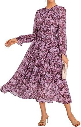 Grace Karin Robe &Eacute;l&eacute;gante pour Femme en Mousseline avec Manches Longues et Jupe &Eacute;vas&eacute;e