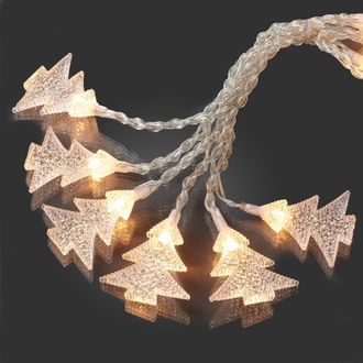 Hellum Lichterkette Innen mit Tannenb&auml;umen, 10 LED Tannenb&auml;ume beleuchtet warmwei&szlig;, 1,50m beleuchtete L&auml;nge batteriebetrieben, transparentes Kabel, Weihnacht