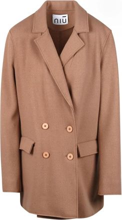 Niù Niu, Femme, Vestes, Brun, Taille: 38 FR Veste croisée en laine bouillie