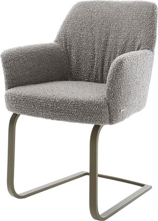 DELIFE Schwingstuhl Xana-Flex mit Armlehnen Freischwinger flach Effektfinish Titan Bouclé Silbergrau Taschenfederkern