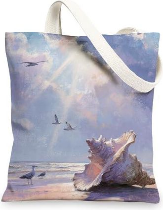 Generic Sac fourre-tout artistique en toile, motif coquillages vintage, sacs de courses réutilisables, légers et lavables pour la plage, les voyages, les piqu