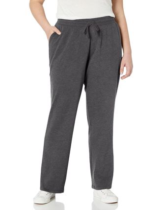 Amazon Essentials Damen Jogginghose Mit Geradem Bein Und Kordelzug F&uuml;r Damen, Fleece - (In &Uuml;bergr&ouml;&szlig;e Erh&auml;ltlich), Dunkelgrau Meliert, XXL