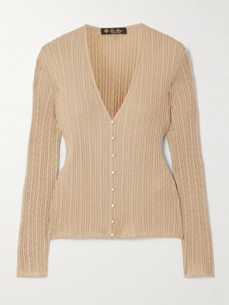 Loro Piana Rimella Cardigan Aus Einer Kaschmir-seidenmischung In Zopfstrick - Creme