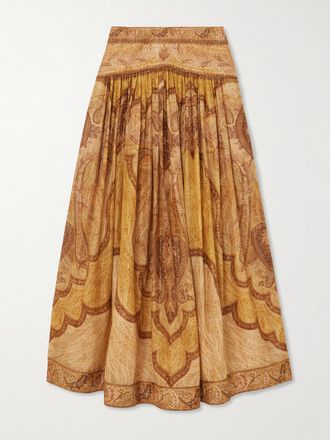 Zimmermann Jupe Longue En Coton Mélangé Imprimé À Fronces Wanderlust - Jaune