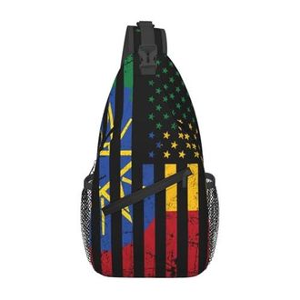 Generic Drapeau &Eacute;thiopien-Am&eacute;ricain Racines &Eacute;thiopiennes Sac Banane D&eacute;contract&eacute; Sacs &Agrave; Dos Antivol Sac Poitrine Pour Femme Shopping Cyclisme