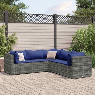 vidaXL Vidaxl - Salon de jardin 5 pcs avec coussins Gris Résine tressée