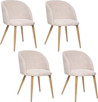 Toilinux Lot de 4 chaises en velours c&ocirc;tel&eacute; et pieds effet h&ecirc;tre CELESTE