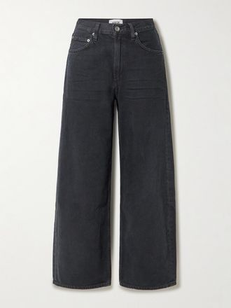 A Gold E Low Curve Crop Hoch Sitzende Jeans Mit Weitem Bein - Schwarz