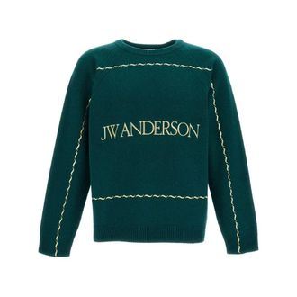 J.W.Anderson Homme, Pulls, Vert, Taille: XL Pull &agrave; col rond avec broderie logo et point ondul&eacute;