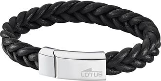 Lotus Armband für Damen aus Edelstahl und Leder in der Farbe Silber und Schwarz, Durchmesser 22 cm, LS2095-2/2