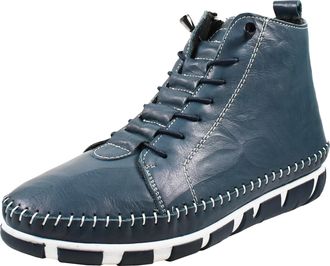 Gemini Damen Stiefelette Mokassin Design aus Leder mit Gummi Schnürung 395174-01, Größe:42 EU, Farbe:Blau