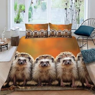 Generic Housse de Couette 240 x 260 H&eacute;risson Parure de Lit 2 Personnes H&eacute;risson Mignon Imprim&eacute;e 3D Microfibre Douce Animaux Housse Couette R&eacute;versible avec 2 T