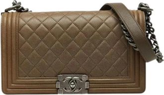 Chanel Sac bandouli&egrave;re Boy 25 Moyen Matelass&eacute; en cuir dagneau Pre-owned - Femme - Pre-owned - Brun - Taille: ONE Size