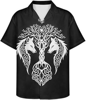 Keephen Viking Chemise Hawaiienne Femmes Hommes Viking Tatouage Impression 3D Chemise &agrave; Boutons Casual &Eacute;t&eacute; Chemisier Col &agrave; Revers Chemises