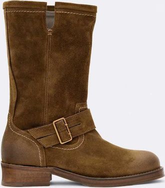 AllSaints Bailey Bikerjacke aus Wildleder in Cognacbraun