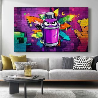 Generic Leinwandbild Cartoon, Graffiti, Street Art Wandbild Kunstdruck für Wohnzimmer Schlafzimmer Lila bunt Büro Wanddeko Modern Vintage 120L x50B cm