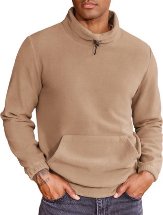 Coofandy Herren Pullover Sweatshirt Fleece Vlies Streetwear Winddicht Khaki XXL