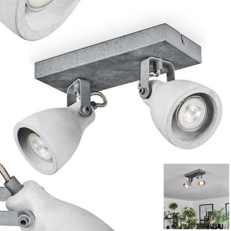 HOFSTEIN Deckenleuchte Lomma, moderne Deckenlampe aus Metall/Beton in Grau/Stahlfarben gebürstet, Lampe im industrial Design mit verstellbaren Strahlern, 2 x G