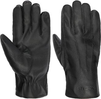 Stetson Janesville Lederhandschuhe Herren 100% Leder Handgefertigt Kuscheliges Stofffutter Raffung Ziern&auml;hte Herbst Winter schwarz 8 1/2 HS