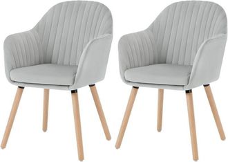 Woltu Woltu - Lot de 2 Chaises de salle à manger en velours Chaise pour cuisine, salon, café, Pieds en bois massif, Gris Clair