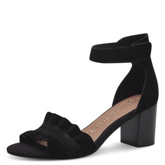 Marco Tozzi Damen Sandalen mit Absatz aus Leder mit Klettverschluss, Schwarz (Black Uni), 37 EU