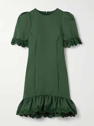 Kika Vargas Amenah Minikleid Aus Crêpe Mit Rüschenbesätzen Mit Lochstickerei - Grün