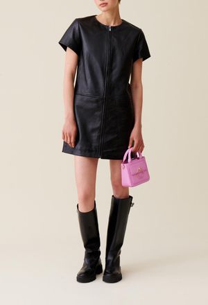 Claudie Pierlot Robe cuir courte zipp&eacute;e