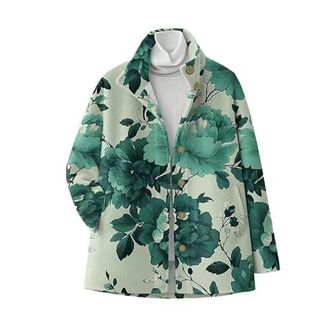 Keephen Floral 3D Impression Femmes Boho Flou Polaire Vestes Léger Flanelle Revers Col Manteaux Hiver Confortable Peluche Vêtement extérieur