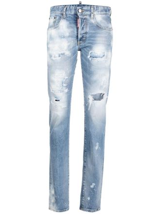 Dsquared2 jean droit &agrave; effet us&eacute; - Bleu