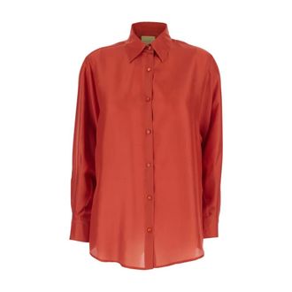 Momoni Femme, Blouses et Chemises, Orange, Taille: 38 FR Chemise en soie &agrave; col classique