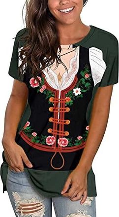 Generic Chemises imprim&eacute;es confortables &agrave; col rond et manches courtes pour femme, vert militaire, XXL