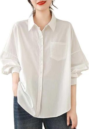 Generic Chemises d&eacute;contract&eacute;es pour femmes 2024 No&euml;l automne couleur unie poche pliss&eacute;e ample d&eacute;contract&eacute;e &agrave; manches longues 2025 T-shirt &agrave; manches longues po