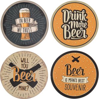 Out of the Blue Untersetzer Getränkeuntersetzer Glasuntersetzer Tischuntersetzer Bierdeckel »Beer« Holz Kork 4er Set