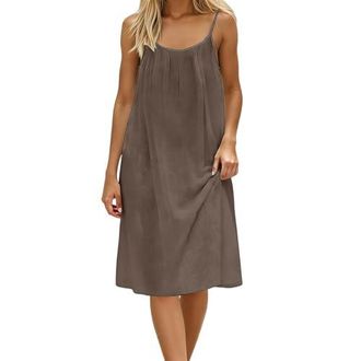 Generic Robe longue d&eacute;contract&eacute;e &agrave; bretelles spaghetti pour femme - Dos nu - Coupe ample et fluide avec poches - Couleur unie - Pour l&eacute;t&eacute;, la plage, les vacan