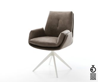 DELIFE Drehstuhl Clea-Flex Mikrofaser Taupe Vintage Kreuzgestell breit Wei&szlig; 360&deg; drehbar Wippfunktion, Esszimmerst&uuml;hle
