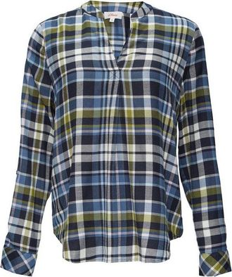 s.Oliver Langarmbluse Bluse Karierte Bluse aus Viskosemix und Krempel-Detail