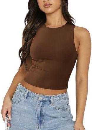 Generic D&eacute;bardeur Femme Maillot De Corps T-Shirt &eacute;l&eacute;gant sans Manches ajust&eacute; en Couleur Unie avec col Rond et Dos Nageur id&eacute;al pour Une Utilisation Quotidienn