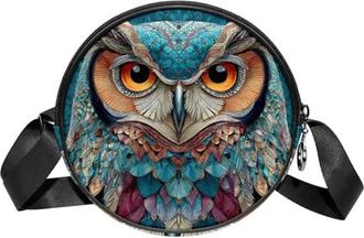 Generic Sac &agrave; bandouli&egrave;re rond pour femme, motif hibou, petit sac &agrave; bandouli&egrave;re avec fermeture &eacute;clair, bretelles r&eacute;glables, sac &agrave; main rond d&eacute;contract&eacute; pour f