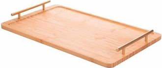 Villa D'Este Home Tivoli Rechteckiges Tablett aus Bambus, 50 x 30 cm, Griffe Gold, Natur