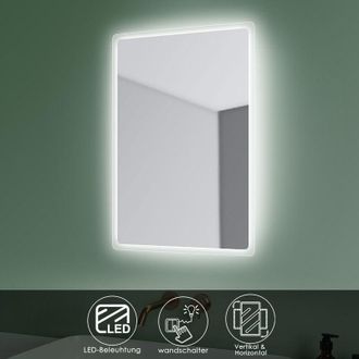 Sonni Badspiegel Led Beleuchtung Badezimmerspiegel mit led Kaltwei&szlig;er Beleuchtung 60x40 cm Vertikal/Horizontal Wandschalter Schutzklasse IP44 - Sonni
