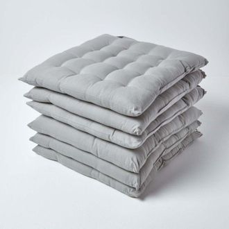 Homescapes Lot de 6 Galette de Chaise Capitonn&eacute;e 40 x 40 cm Gris - Homescapes